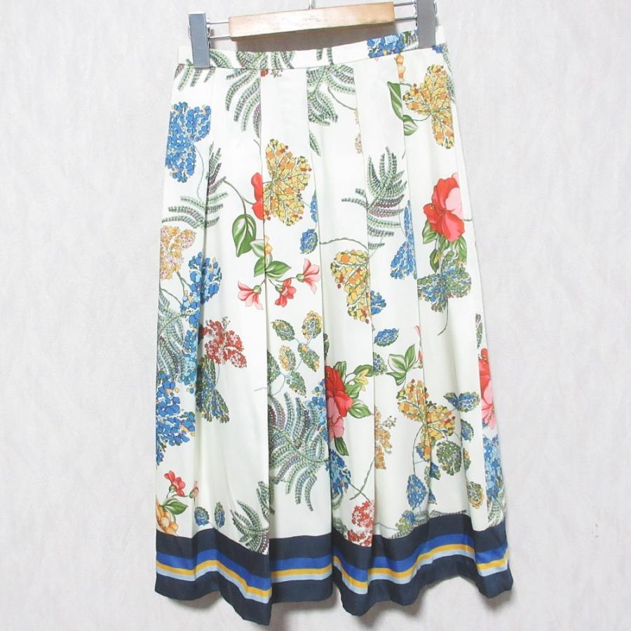 EL MIDAS 美品 エルミダ フラワー ボタニカルプリント ミディ丈 ミモレ丈 プリーツスカート 38 オフホワイト レディース 古着 中古 : ブランド古着のリュクス - 通販 ...