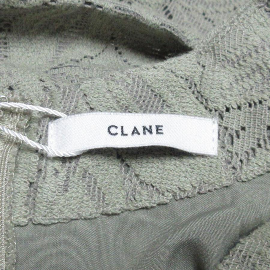 CLANE 未使用 23SS クラネ CURTAIN LACE FLARE CUFF ONE PIECE カーテンレース マキシ丈 カフ ワンピース 1 モスグリーン レディース 古着 中古 ...