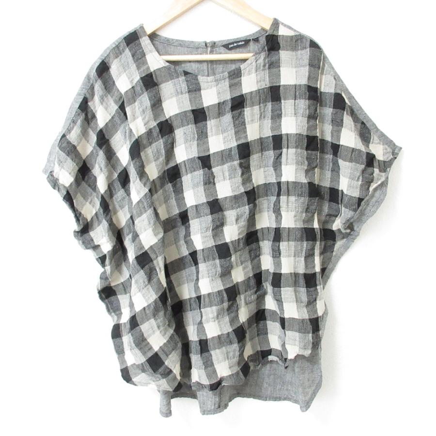 pas de calais 未使用 パドカレ リネンコットンナイロン先染めチェックブラウス 半袖 プルオーバー 6225 サイズ36 グレー レディース 古着 中古 : ブランド古着のリュクス ...