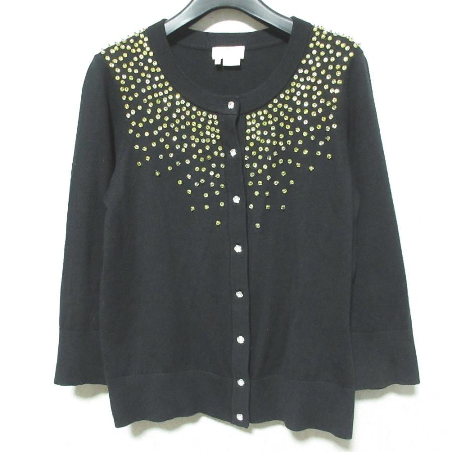 kate spade NEW YORK 美品 new york ケイトスペード ビジュー装飾 クルーネックカーディガン 024-273005 サイズS ブラック レディース 古着 中古 ...