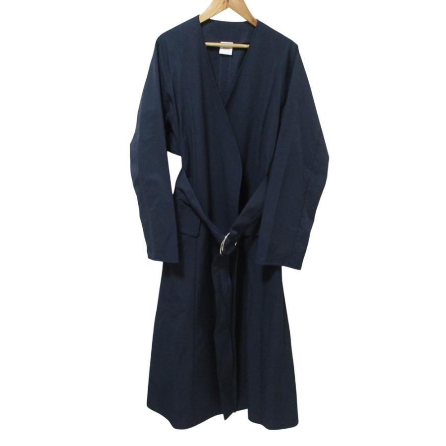 ELIN 美品 エリン ノーカラー ベルテッド トレンチコート サイズ36 ネイビー レディース 古着 中古 : ブランド古着のリュクス - 通販 - Yahoo!ショッピング