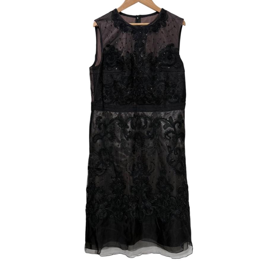 LANVIN COLLECTION 美品 ランバンコレクション シアー スパンコール装飾 ひざ丈 ノースリーブワンピース 40 ブラック レディース 古着 中古 : ブランド古着のリュクス ...
