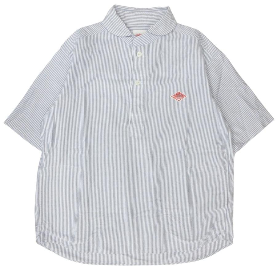 Danton 新品同様 DANTON ダントン ラウンドカラー ストライプ プルオーバー シャ??ツ カットソー 半袖 JD-3569TRD サイズ40 ブルー/ホワイト メンズ 古着 中古 ...