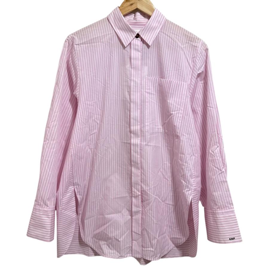 ENFOLD 新品同様 24SS エンフォルド STRIPE SOLID SLEEVE SHIRT ストライプ柄 長袖 シャツ ブラウス 300HS430-1370 38 ピンク ホワイト ...