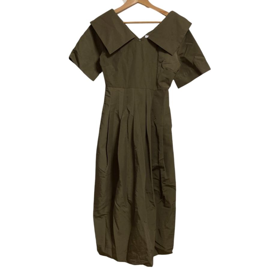 COLUMN 美品 コラム 半袖 Vネック マキシ丈 ビッグカラーワンピース サイズ38 カーキ レディース 古着 中古 : ブランド古着のリュクス - 通販 - Yahoo!ショッピング