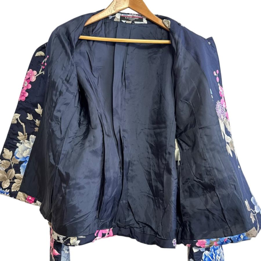 LEONARD 美品 レオナール フラワープリント シルク100％ ベルテッド キルティングジャケット 13AR ネイビー レディース 古着 中古 : ブランド古着のリュクス - 通販 ...