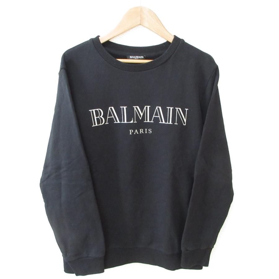 BALMAIN 美品 バルマン ロゴプリント クルーネック スウェット トレーナー キッズサイズ 14A レディース着用可能サイズ ブラック レディース 古着 中古 : ブランド古着のリュクス ...