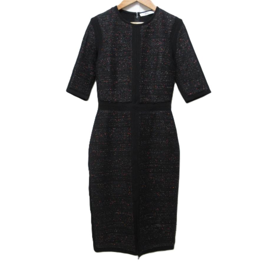 GIVENCHY 美品 ジバンシィ リボンヤーン ツイード 五分袖 ストレッチ ひざ下丈 コンビワンピース 38 ブラック系 レディース 古着 中古 : ブランド古着のリュクス - 通販 ...