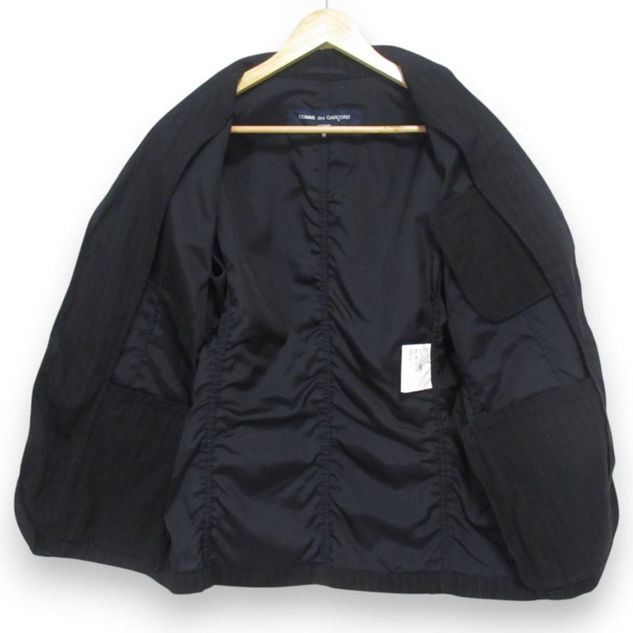 COMME des GARCONS HOMME 美品 05AW コムデギャルソンオム ストライプ柄 パッカリングジャケット テーラードジャケット HP-J003 M ネイビー メンズ 古着 ...