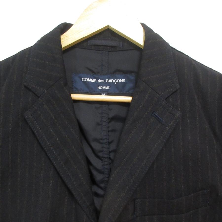 COMME des GARCONS HOMME 美品 05AW コムデギャルソンオム ストライプ柄 パッカリングジャケット テーラードジャケット HP-J003 M ネイビー メンズ 古着 ...