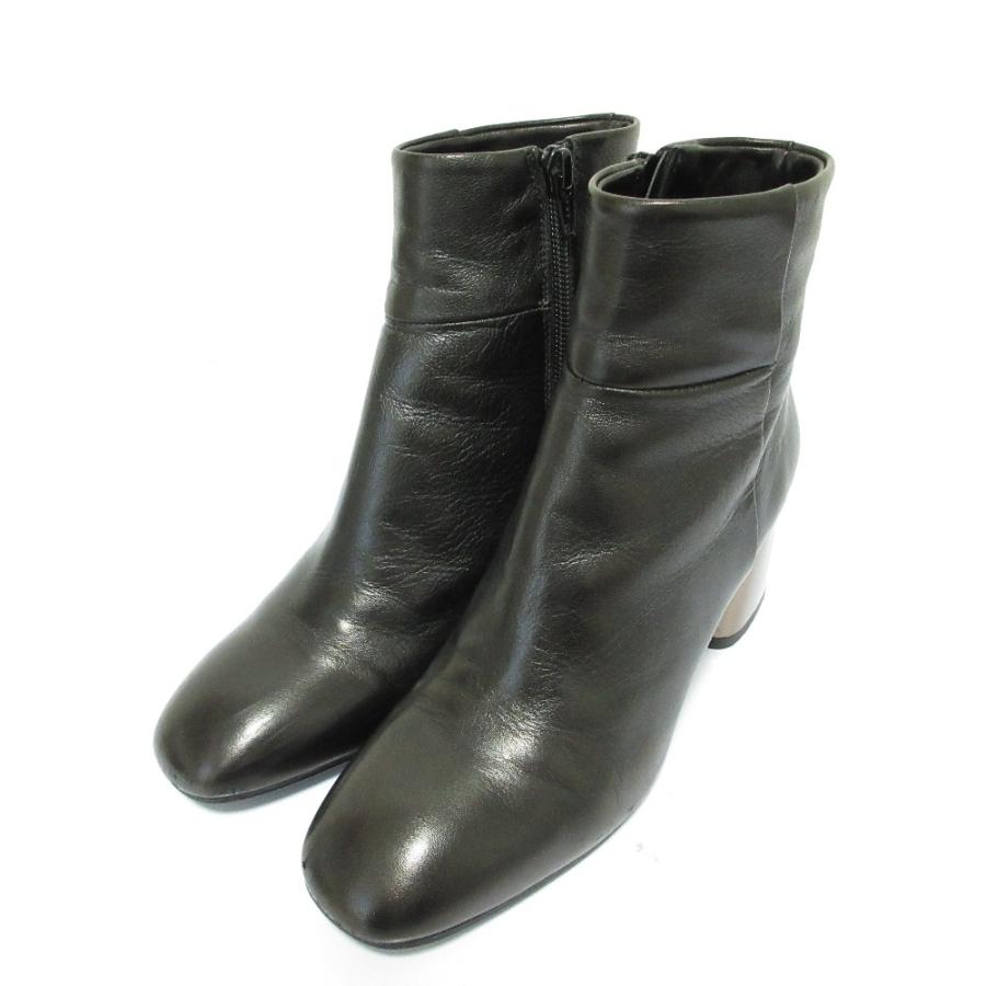 美品 FABIO RUSCONI ファビオルスコーニ レザー サイドジップ スクエアトゥ チャンキーヒール ショートブーツ 36 23.0cm相当 ブラック レディース 古着 中古 ...