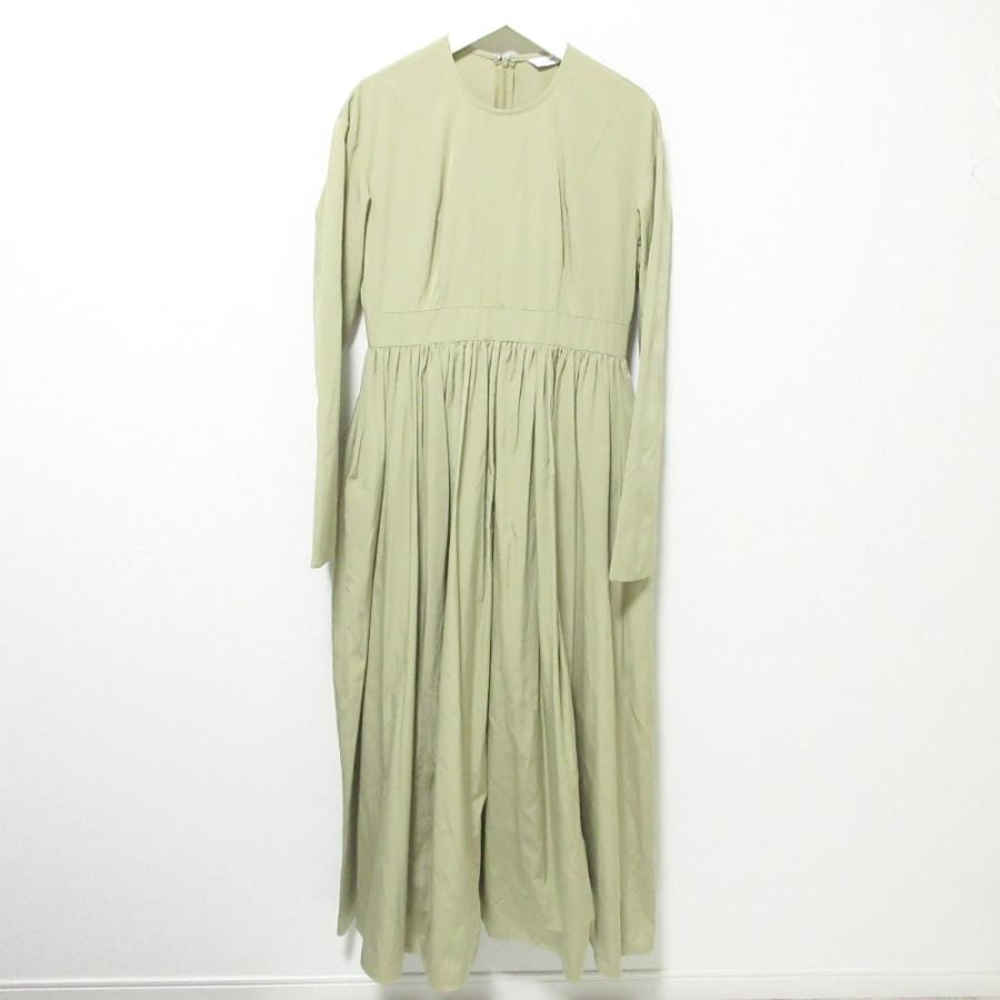 CLANE 美品 21AW クラネ ANTIQUE VOLUME FLARE ONE PIECE 長袖 ロング丈 マキシ丈 ボリュームフレアワンピース ドレス 1 グリーン レディース 古着 ...