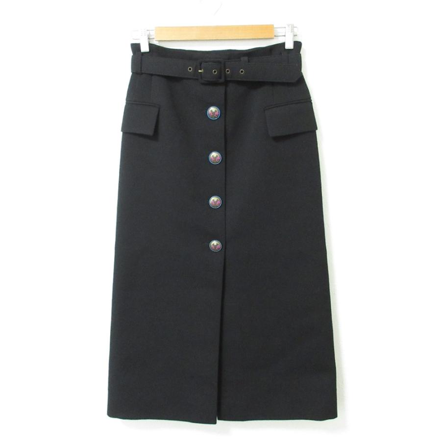 GIVENCHY 美品 ジバンシィ ウール 裏地シルク100％ フロントボタン 前後スリット ベルテッドロングスカート 34 ブラック レディース 古着 中古 : ブランド古着のリュクス ...