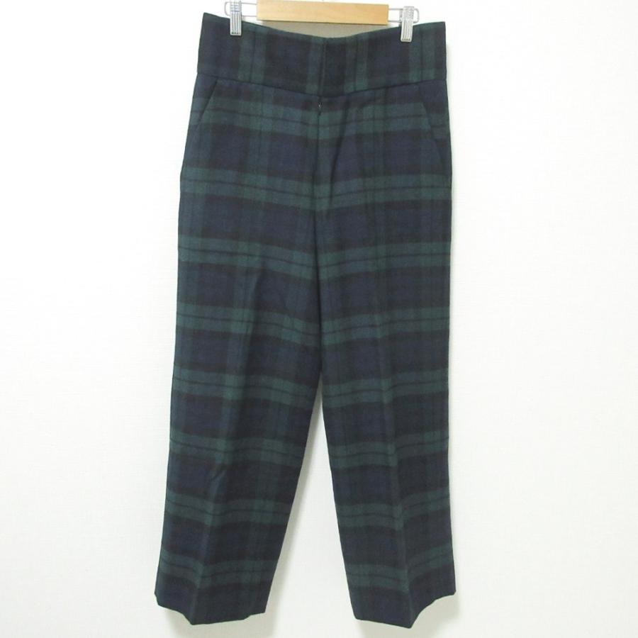blanc basque 美品 BLANC ブランバスク ブラックウォッチ チェック柄 ウール ハイウエスト パンツ スラックス BB84-305 38 グリーン×ネイビー レディース 古着 ...