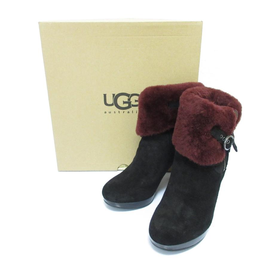 新品同様 UGG australia アグ SCARLETT スカーレット ハイヒール ショート丈 ムートンブーツ 1005647 22.5cm ブラック×オックスブラッド レディース 古着 ...