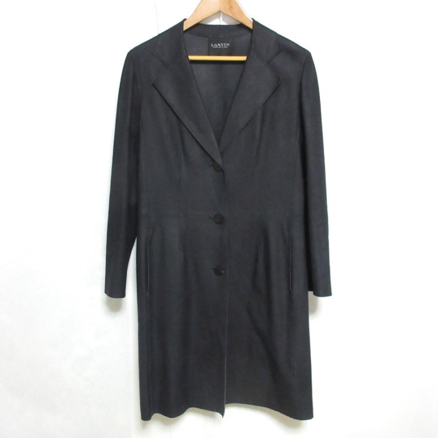 LANVIN COLLECTION 美品 ランバンコレクション ラムレザー ヌバック シングル ロング チェスターコート 40 ネイビー レディース 古着 中古 : ブランド古着のリュクス ...
