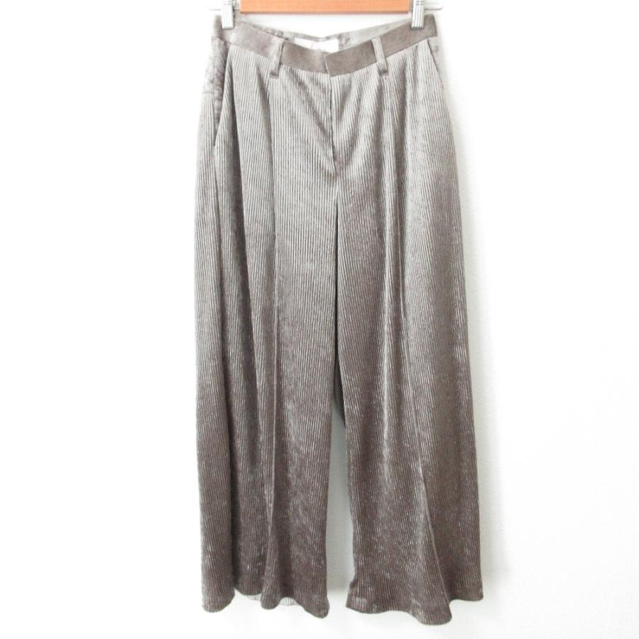 美品 AKIRA NAKA アキラナカ ベロア アコーディオンプリーツパンツ ワイド スラックス AP1724GO 36 メタリックグレー レディース 古着 中古 : ブランド古着のリュクス ...