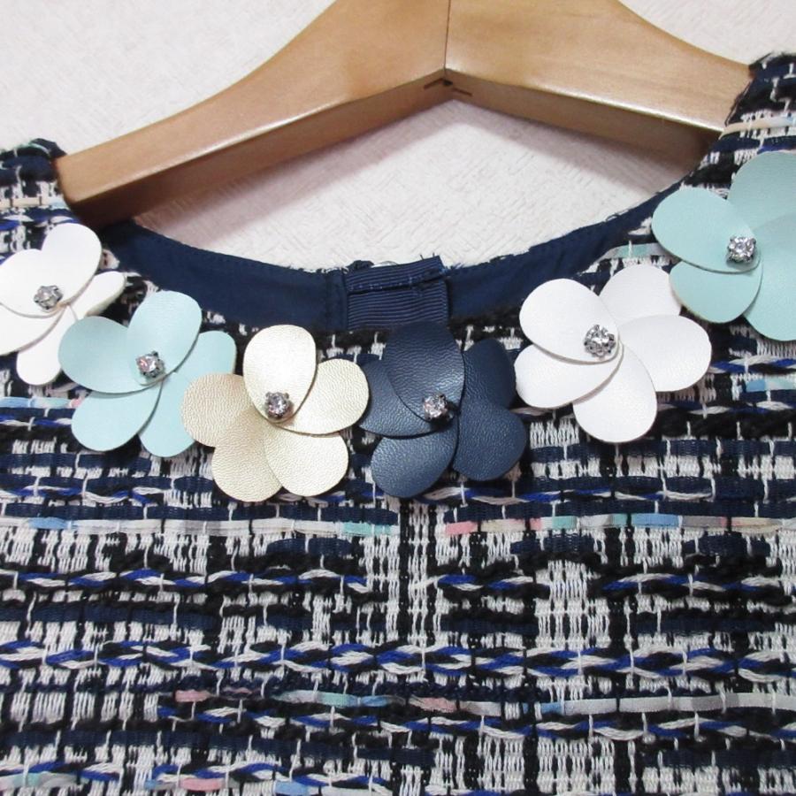 Chesty 美品 チェスティ ツイードAラインワンピース フラワーモチーフ 七分袖 ミニドレス 20H507 1 ネイビー系 レディース 古着 中古 : ブランド古着のリュクス - 通販 ...