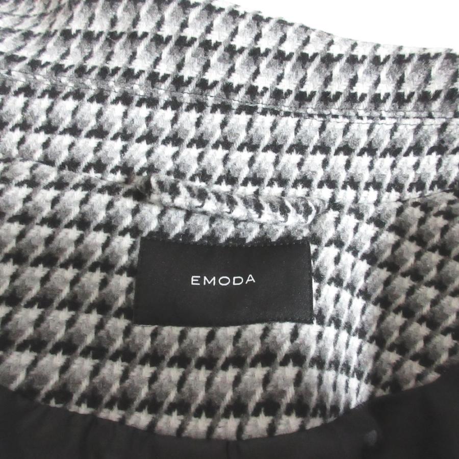 EMODA 美品 22AW エモダ ミディダブルコート ジャケット 042250030001-02 F グレー ブラック ホワイト レディース ...