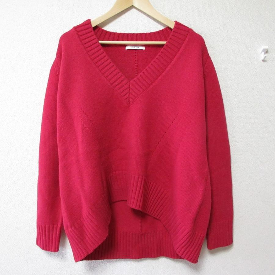 美品 CINOH チノ Vネック オーバーサイズ ニット プルオーバー セーター 22WKN500 サイズ36 マゼンタ レディース 古着 ...
