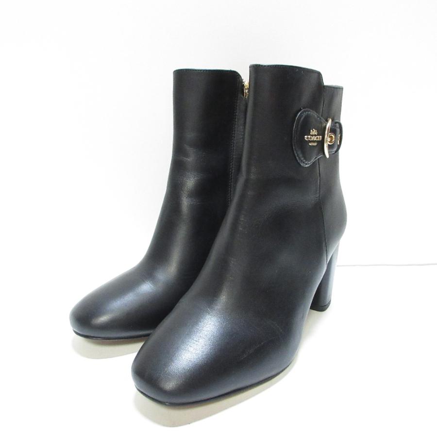 COACH 美品 コーチ マイカ ブーティ レザー ショートブーツ CC798 5.5C 22.5cm ブラック レディース 古着 中古 ...