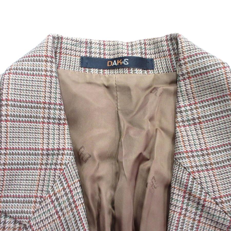 DAKS 美品 ダックス テーラード ジャケット チェック柄 ブルゾン シングル 1釦 肩パッド ウール ビジネス 9AR 茶系 ブラウン レディース 古着 中古 : ブランド古着のリュクス ...