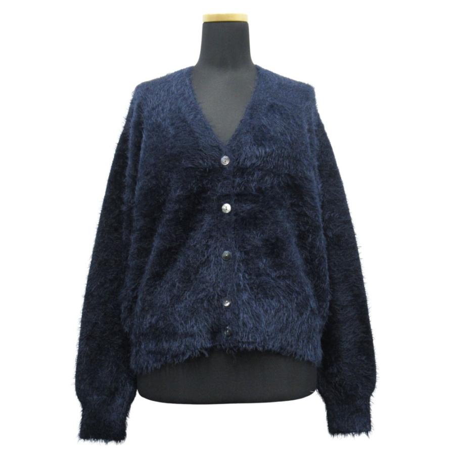 Harriss（ハリス） 美品 フェザー ニット カーディガン カットソー 長袖 カシミヤ混 FN232-03402 サイズ36 紺 ネイビー ...