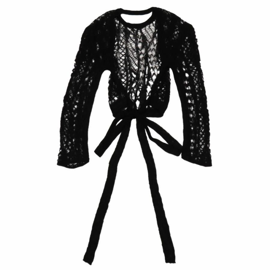 Christian Dior 新品同様 クリスチャンディオール メッシュ ニット バックシャン カーディガン リボン トップス ウール アルパカ F38 黒 レディース 古着 中古 ...