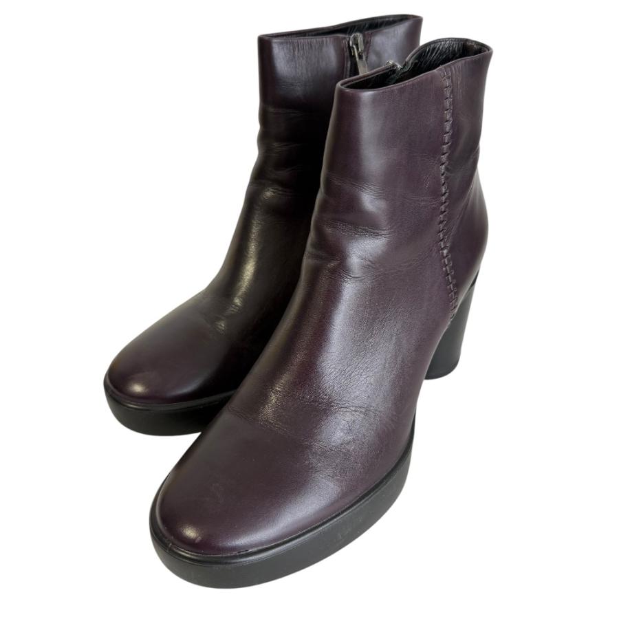 Echo 美品 ecco エコー shape sculpted motion 55 レザー チャンキーヒール ショートブーツ 207713 39 24.5cm相当 ダークパープル レディース ...