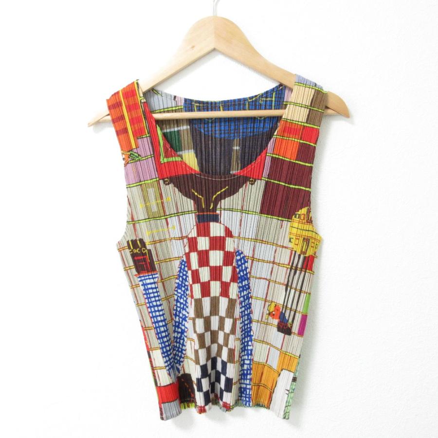 PLEATS PLEASE 美品 プリーツプリーズ イッセイミヤケ 総柄 ノースリーブ プリーツカットソー PP14-JK141 3 マルチカラー レディース 古着 中古 : ブランド古着の ...