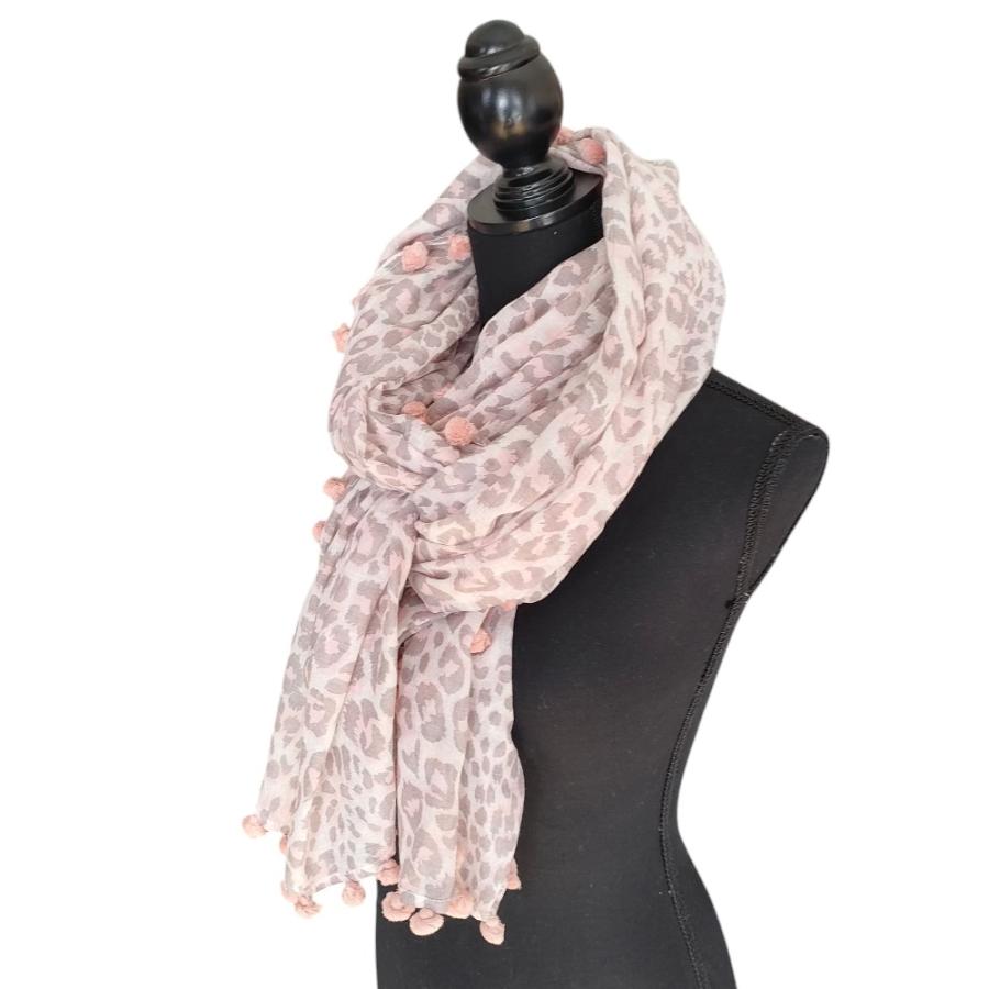 CITRUS 良品 シトラス animaria アニマリア シルクブレンド レオパード柄 タッセル ポンポン 大判 ストール マフラー ピンク ...