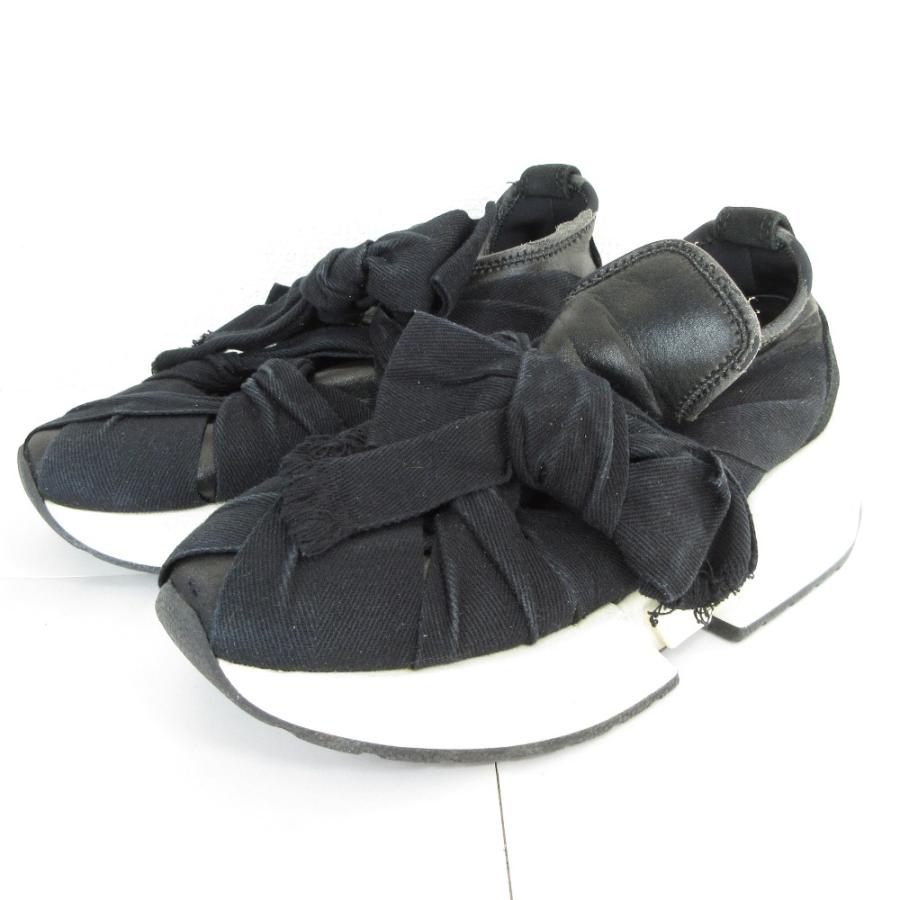 MM6 Maison Margiela エムエムシックス メゾンマルジェラ ボリュームソール 厚底 リボンスニーカー スリッポン 36 23.0cm相当 ブラック レディース 古着 中古 ...