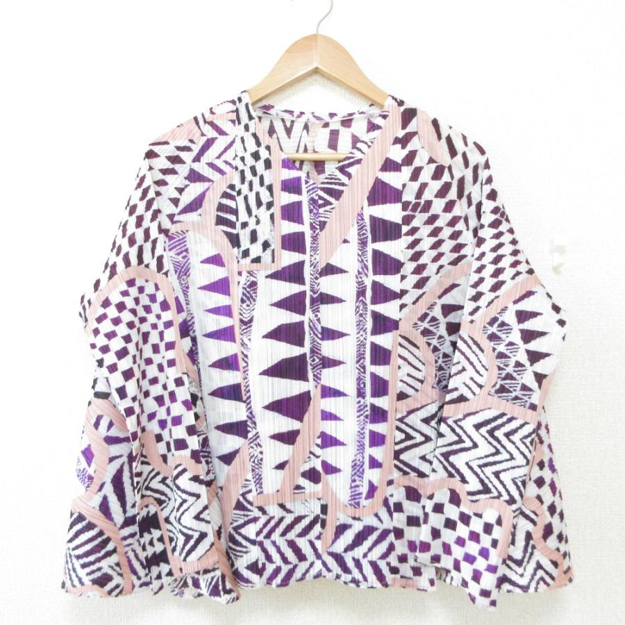 PLEATS PLEASE 美品 プリーツプリーズ イッセイミヤケ 総プリント バウンス ワイドカットソー PP13-JK632 サイズ3 パープル レディース 古着 中古 : ブランド古着の ...