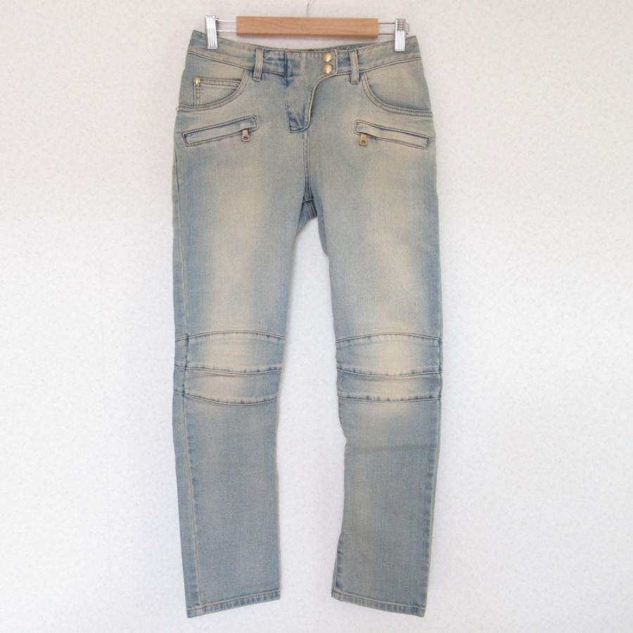 BALMAIN 良品 バルマン ストレッチ バイカーデニムパンツ ジーンズ 34 ブルー レディース 古着 中古 : ブランド古着のリュクス ...