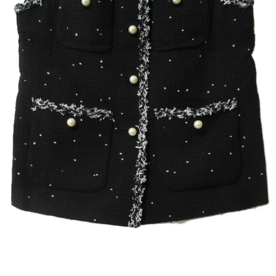 ANAYI 未使用 25SS アナイ Eternal Line ミニドットツイード4ポケットジレ パールボタン ベスト 10251110070 サイズ36 ブラック レディース 古着 中古 ...