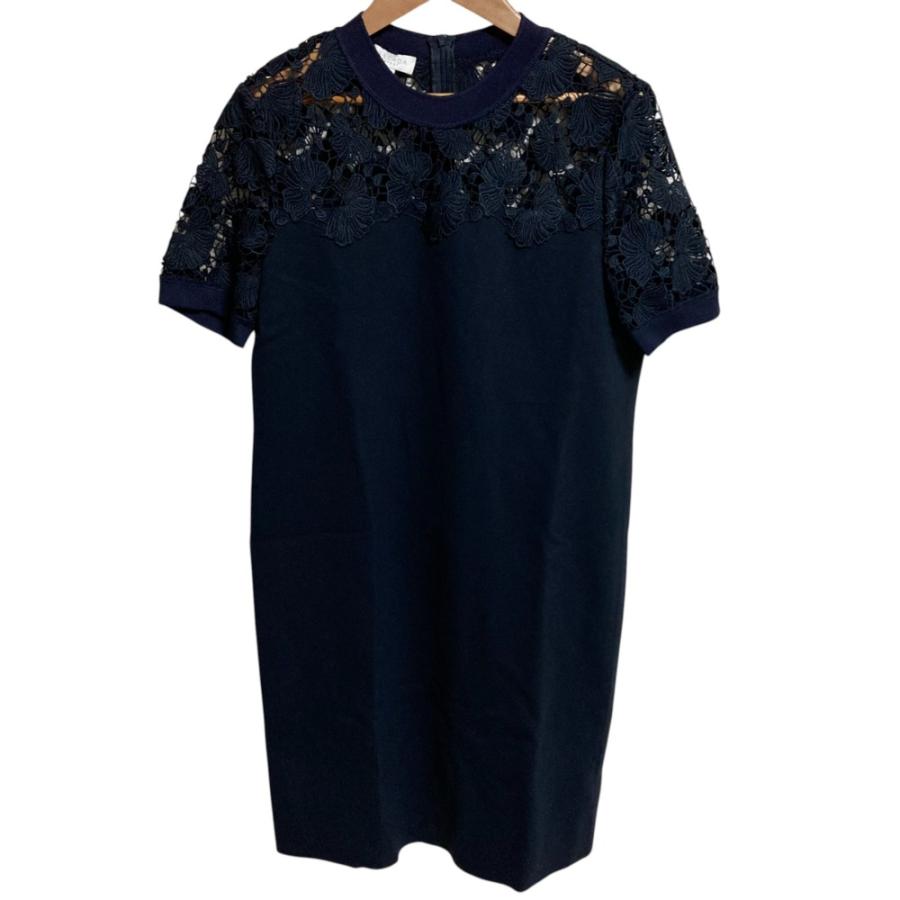 ESCADA 美品 エスカーダ クロシェレース ジャージーコンビ ワンピース サイズ36 ネイビー レディース 古着 中古 : ブランド古着のリュクス - 通販 - Yahoo!ショッピング
