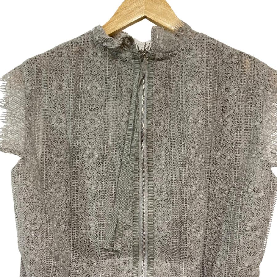 INGEBORG（インゲボルグ） 未使用 幾何ボーダーレースブラウス スカート セットアップ A2291FB231/A2291FS232 サイズ4 11号 グレージュ レディース 古着 中古 ...