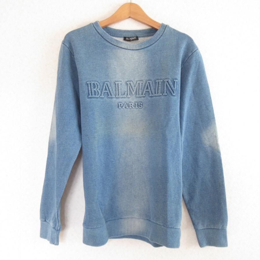 BALMAIN（バルマン） 美品 ロゴ ヴィンテージ加工 長袖 スウェット トレーナー XS インディゴ レディース 古着 中古 : ブランド ...