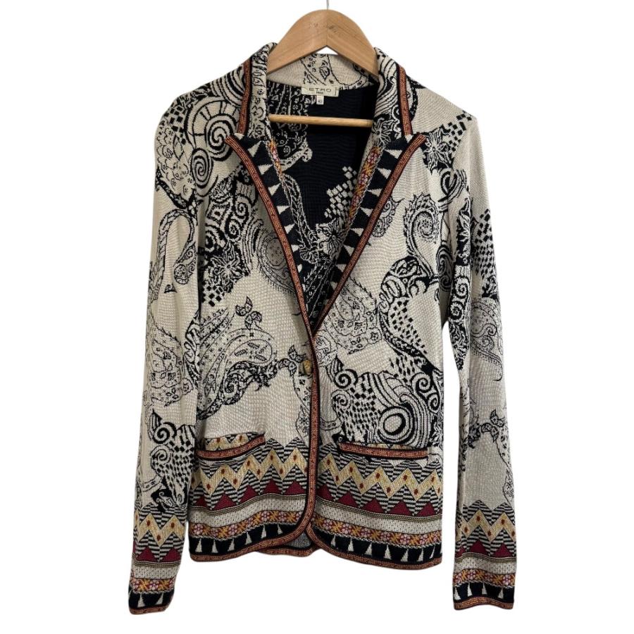 ETRO 美品 エトロ ペイズリー柄 シルク100％ ニット テーラードジャケット サイズ40 ベージュ×ブラック レディース 古着 中古 : ブランド古着のリュクス - 通販 - Yahoo ...