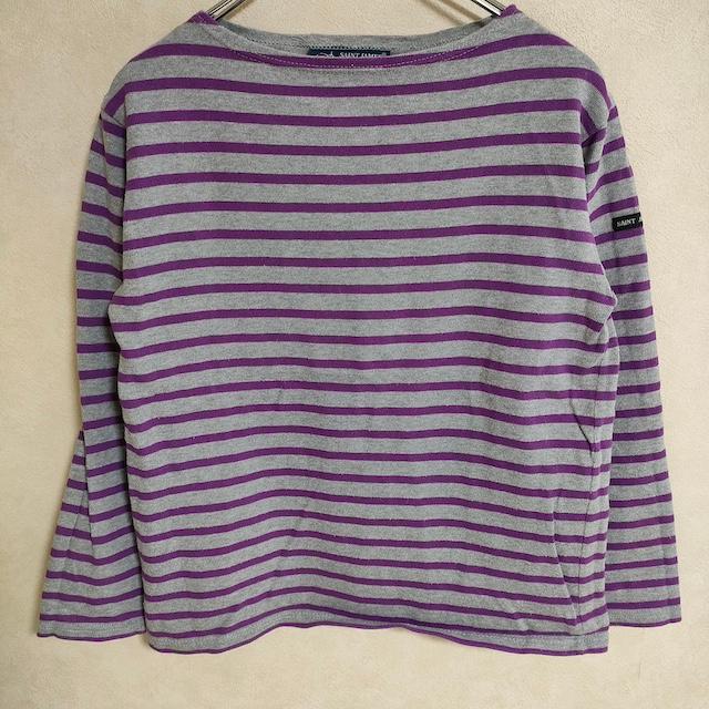 SAINT JAMES ボーダーボートネックバスクシャツ 長袖 カットソー グレー パープル セントジェームス 4-0521M 238358 ...