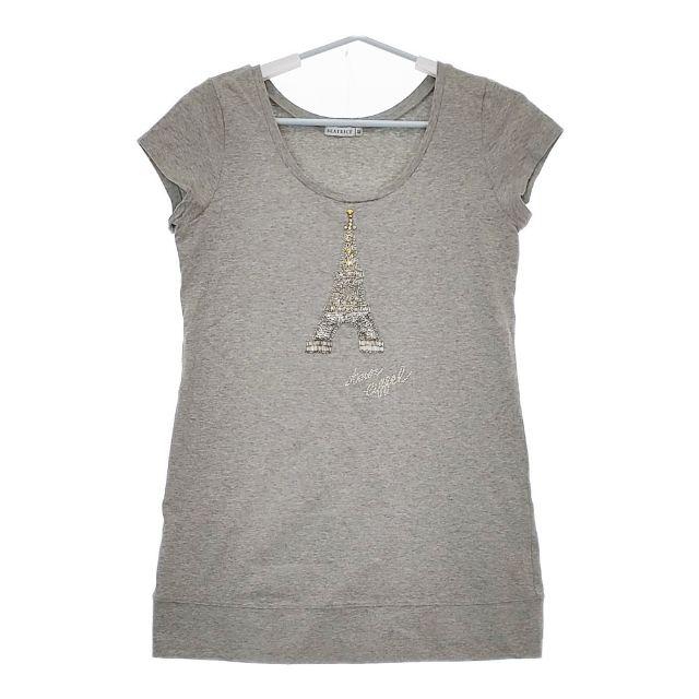 BEATRICE エッフェル塔 スパンコール チュニック丈 半袖Tシャツ カットソー グレー ベアトリス 5-0529S 251933 ...