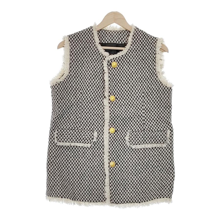 ELFRANK エルフランク 新品 ef-fu-488 サイズF ツイードフリンジベスト 金ボタン ベスト ホワイト ブラック 4-1126T ...