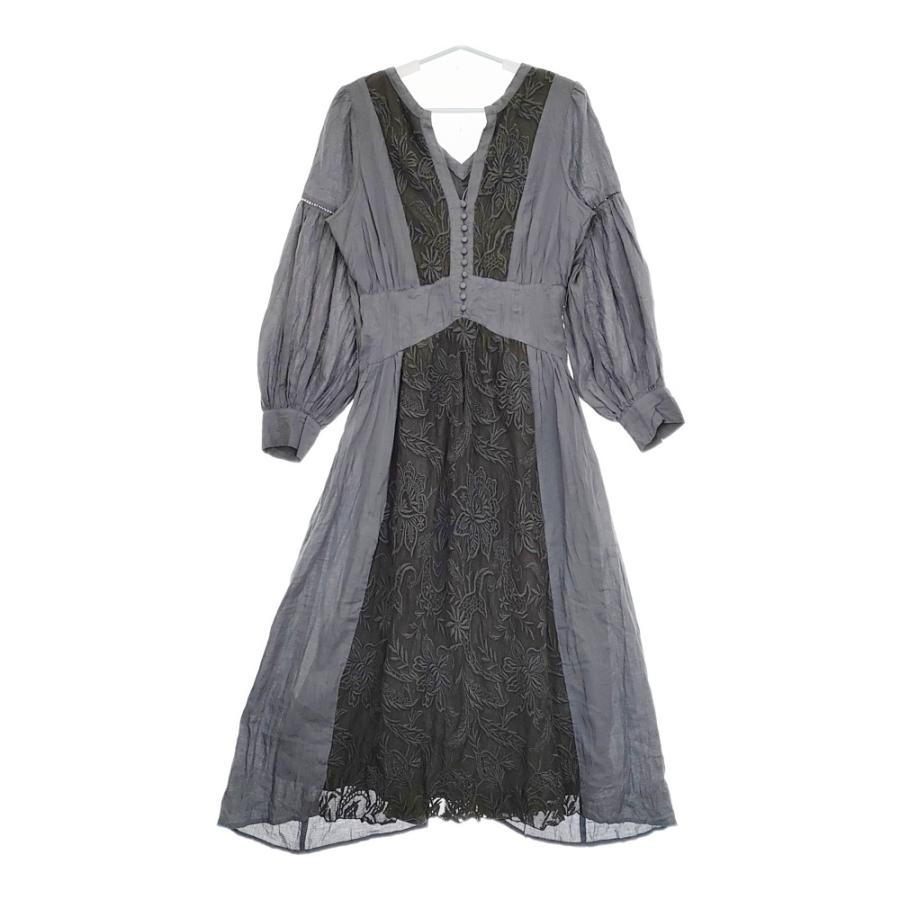 Ameri VINTAGE SHIRRING PLEATS DRESS レース 刺繍 サイズM ワンピース 20SS ブルーグレー アメリヴィンテージ 5-0216M 253411 ...