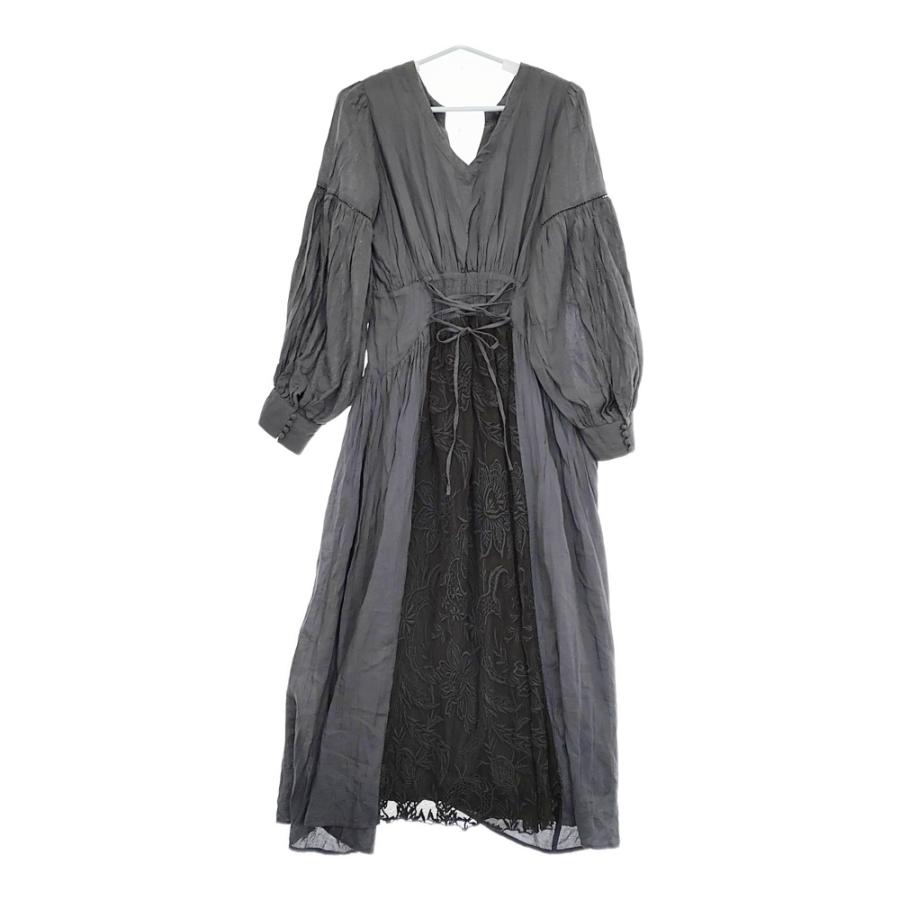 Ameri VINTAGE SHIRRING PLEATS DRESS レース 刺繍 サイズM ワンピース 20SS ブルーグレー アメリヴィンテージ 5-0216M 253411 ...