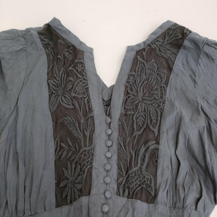 Ameri VINTAGE SHIRRING PLEATS DRESS レース 刺繍 サイズM ワンピース 20SS ブルーグレー アメリヴィンテージ 5-0216M 253411 ...