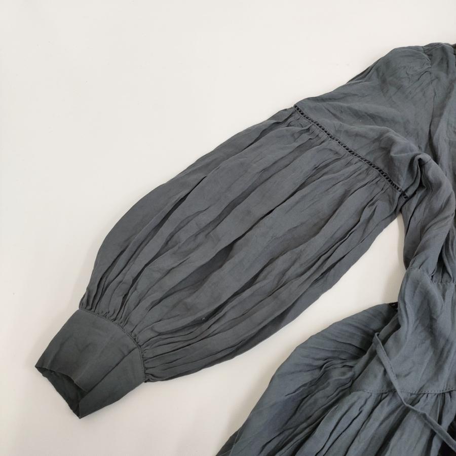 Ameri VINTAGE SHIRRING PLEATS DRESS レース 刺繍 サイズM ワンピース 20SS ブルーグレー アメリヴィンテージ 5-0216M 253411 ...