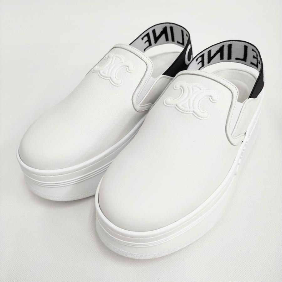 CELINE ブロックウェッジミュール カーフスキン & CELINEジャカード テキスタイル 37 定価126500円 ホワイト セリーヌ 5-0614M 265177 : ブランド古着の ...