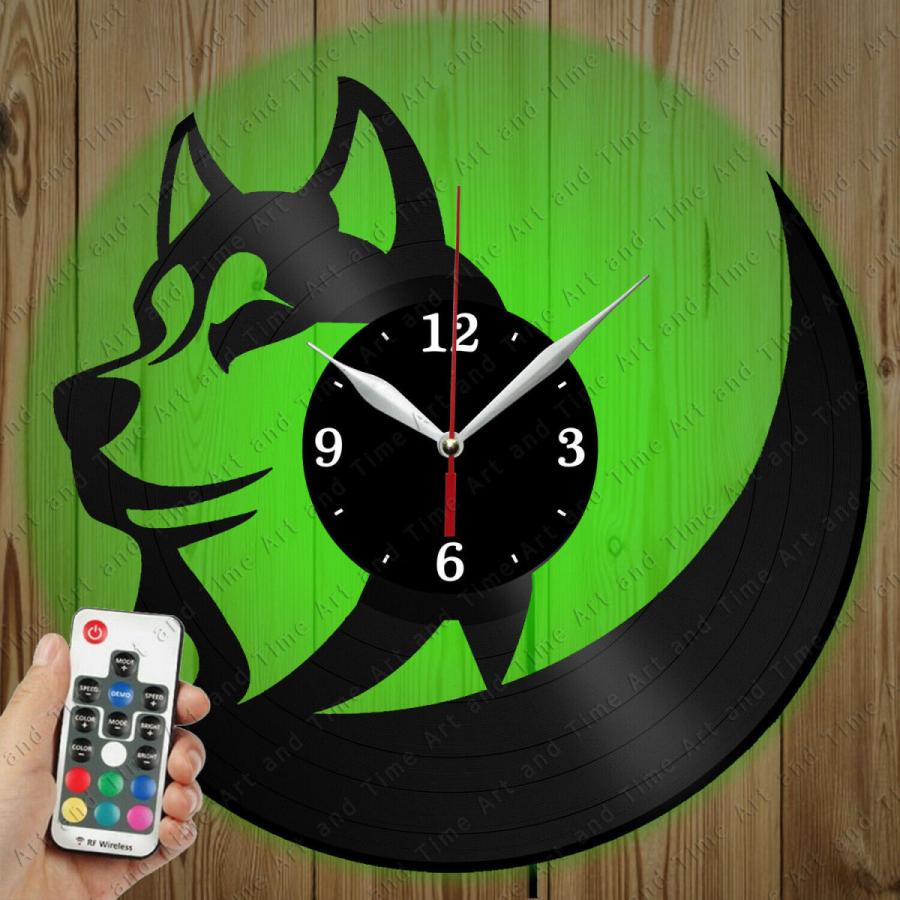 掛け時計 LED Vinyl Clock Wolf Husky Wall Decor Art Original Gift 411 : 華商店 ...