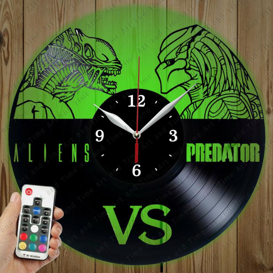 掛け時計 LED Vinyl Clock Aliens vs Predator Wall Decor Art OriginalGift 256 ...