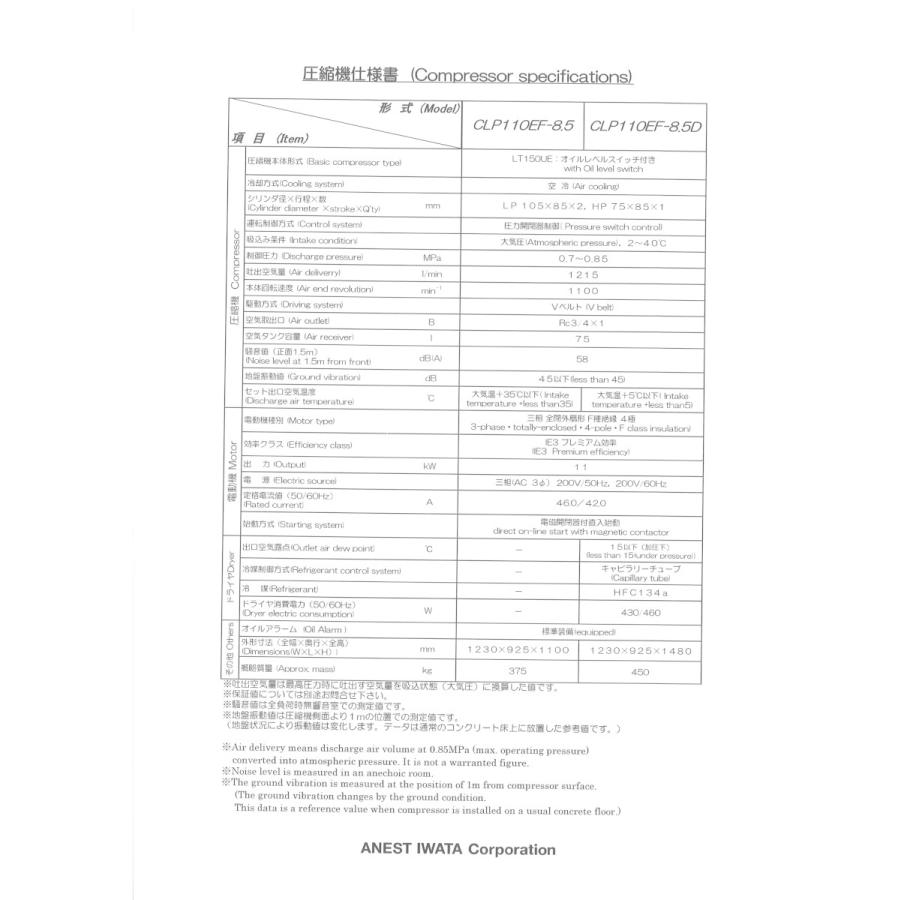 アネスト岩田 コンプレッサー 15馬力 CLP110EF-8.5D M5 50hz ドライヤー付 給油式 圧力開閉器式 : kikaihanbai-2 - 通販 - Yahoo!ショッピング